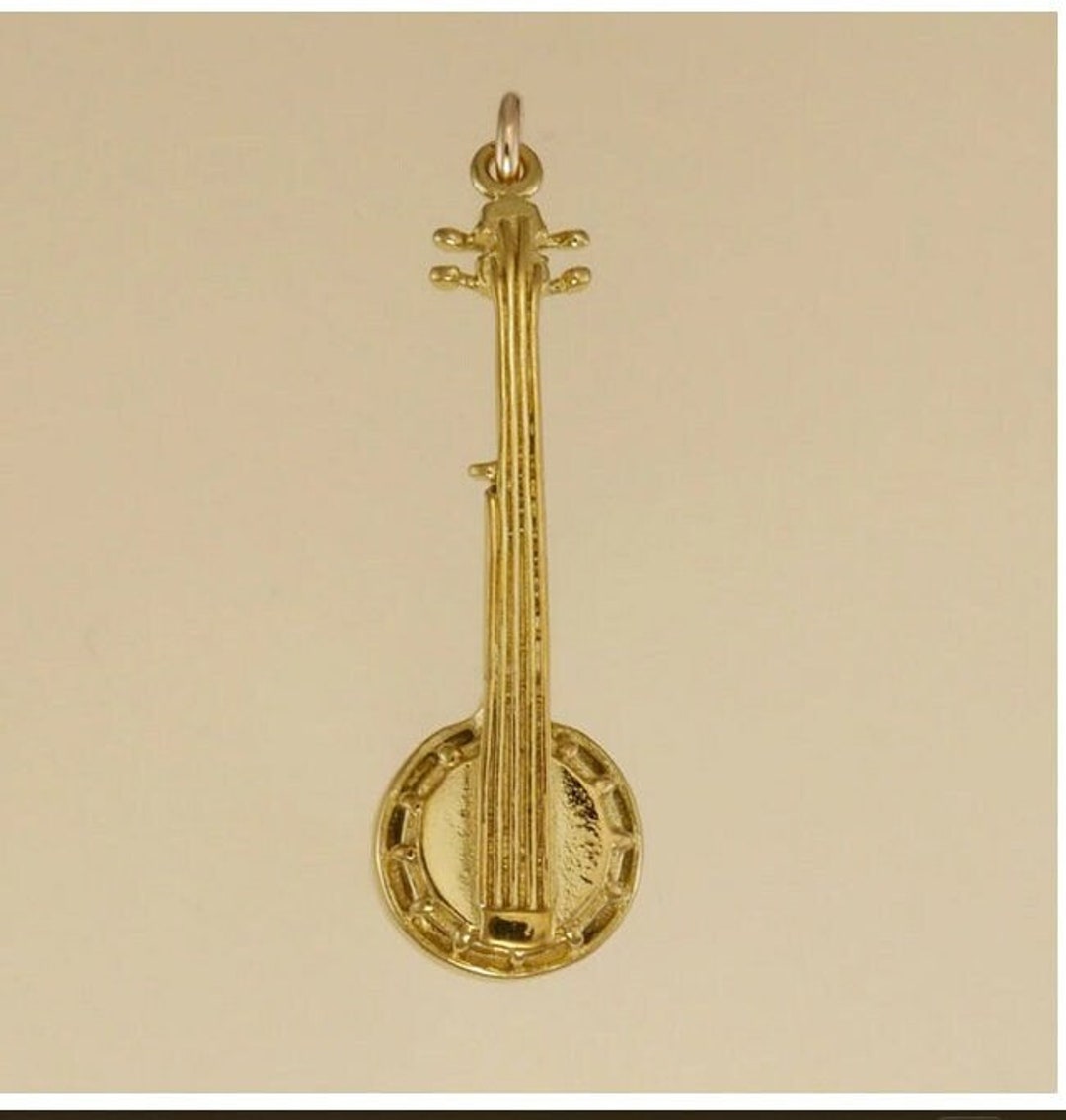 GOLD PLATED or STERLING Silver Banjo Charm Pendant Gift for Him Her Mom ...