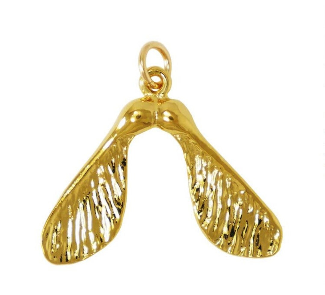 GOLD PLATED or STERLING Silver Double Maple Seed Charm Pendant Gift for ...