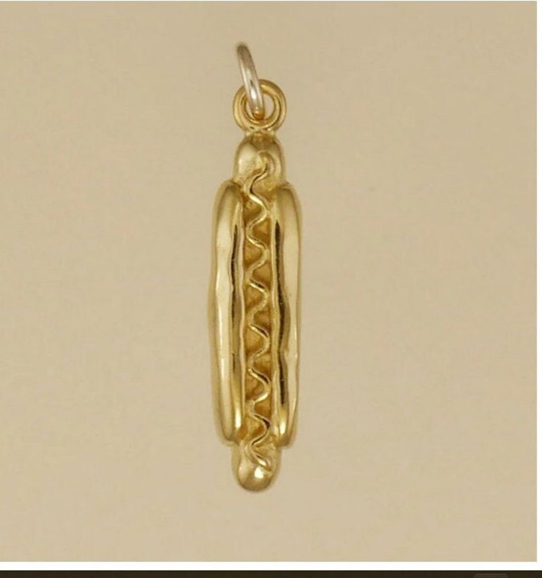 GOLD PLATED or STERLING Silver Hot Dog Charm Pendant Gift for Him Her ...