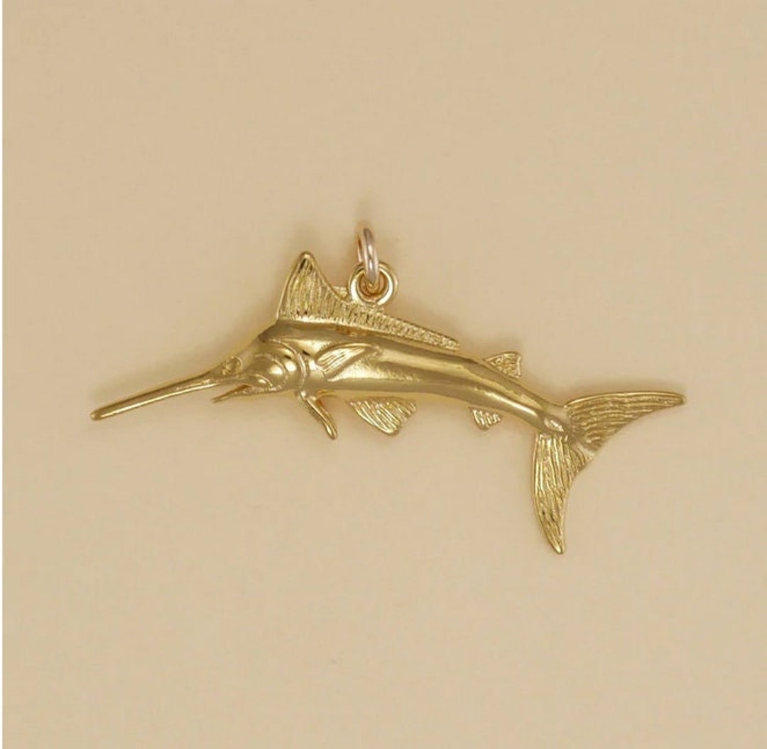 GOLD PLATED or STERLING Silver Marlin Fish Charm Pendant Gift for Him ...