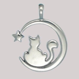 GOLD PLATED or STERLING Silver Cat & Moon Charm Pendant Gift for Him ...
