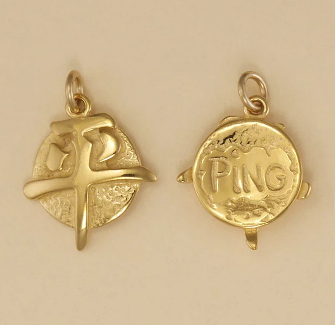 GOLD PLATED or STERLING Silver Ping Kanji Peace Charm Pendant Gift for ...