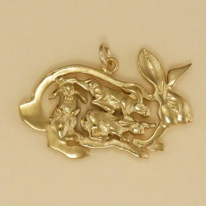 GOLD PLATED or STERLING Silver Baby Rabbits Charm Pendant Gift for Him ...
