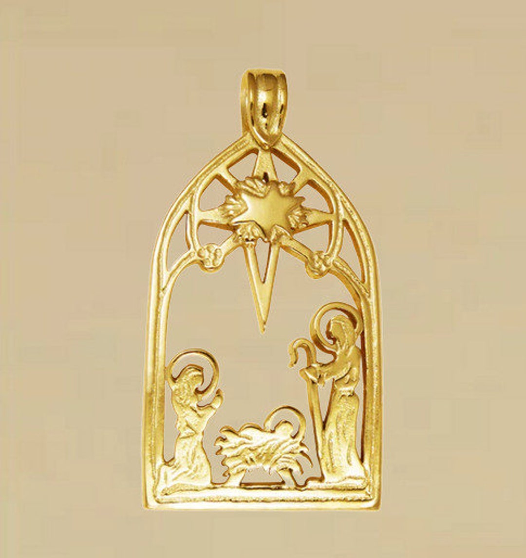 GOLD PLATED or STERLING Silver Nativity Charm Pendant Gift for Him Her ...