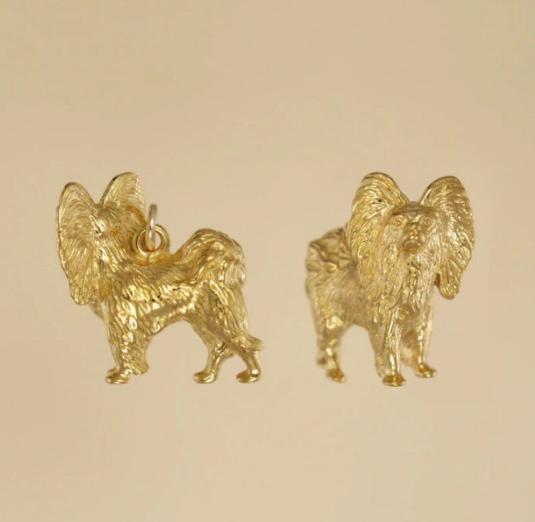 GOLD PLATED or STERLING Silver Papillon Dog Charm Pendant Gift for Him ...