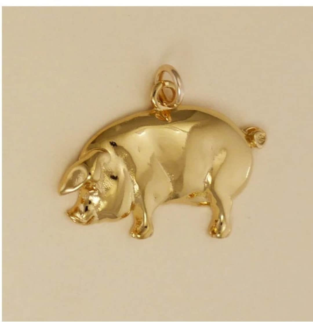 GOLD PLATED or STERLING Silver Pig Hog Charm Pendant Gift for Him Her ...