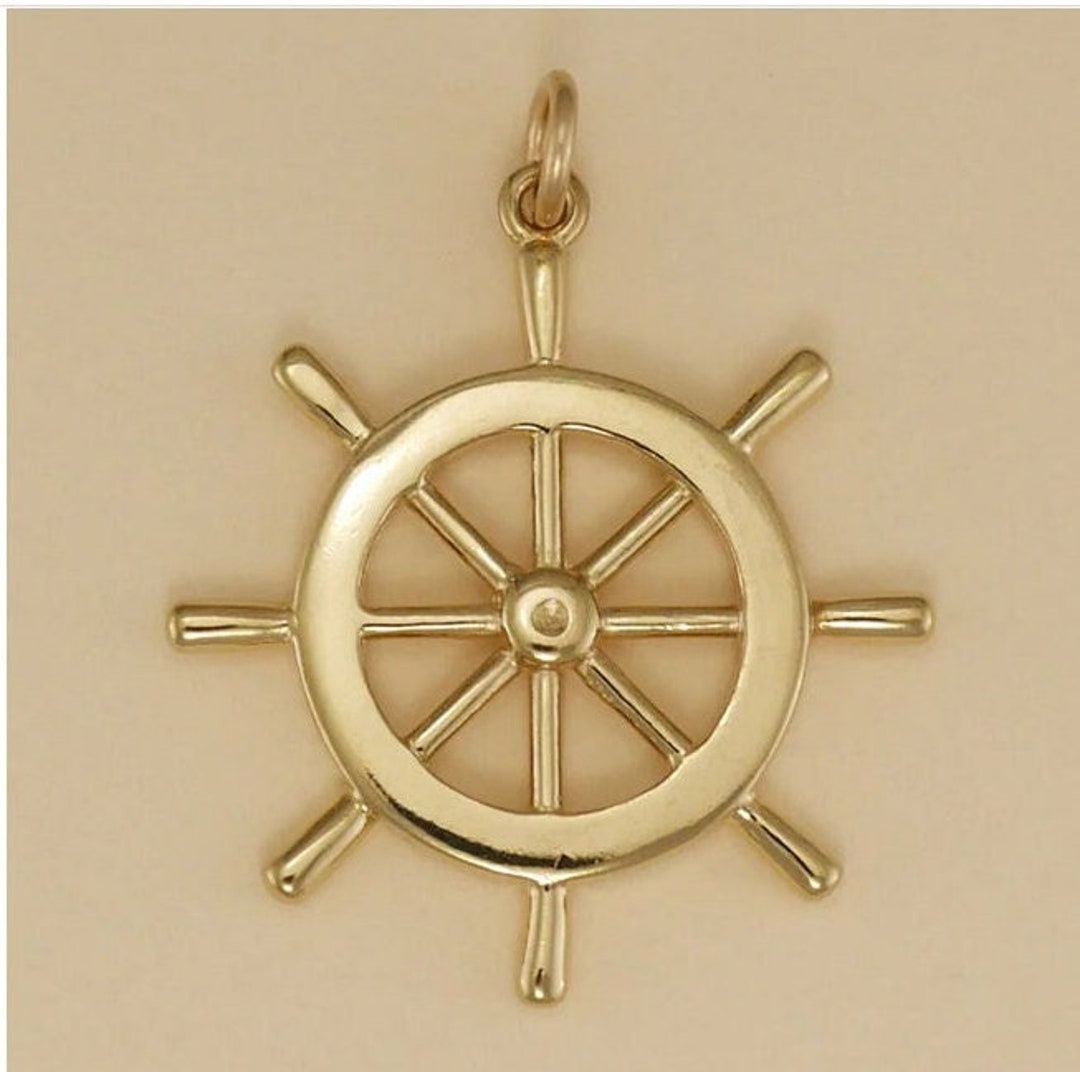 GOLD PLATED or STERLING Silver Ship Wheel Charm Pendant Gift for Him ...