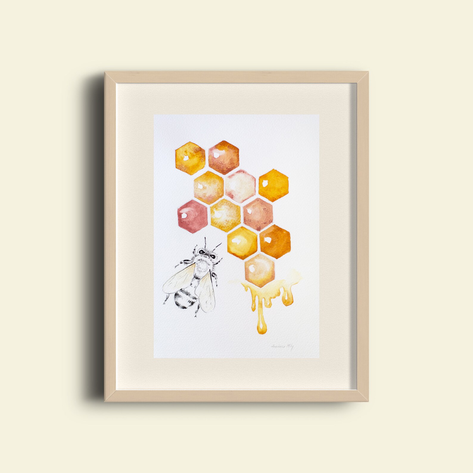 Bee and Honeycomb Original Mixed Media Watercolour and Ink Painting ...
