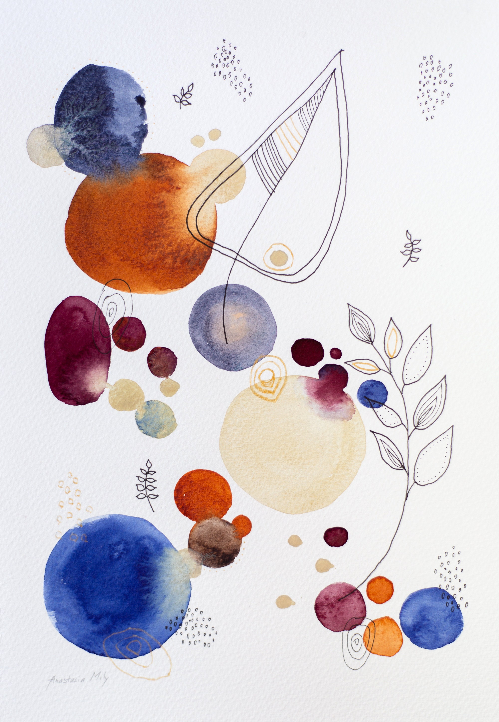 Abstract Botanical Original Watercolour and Ink Painting, Botanical Art ...