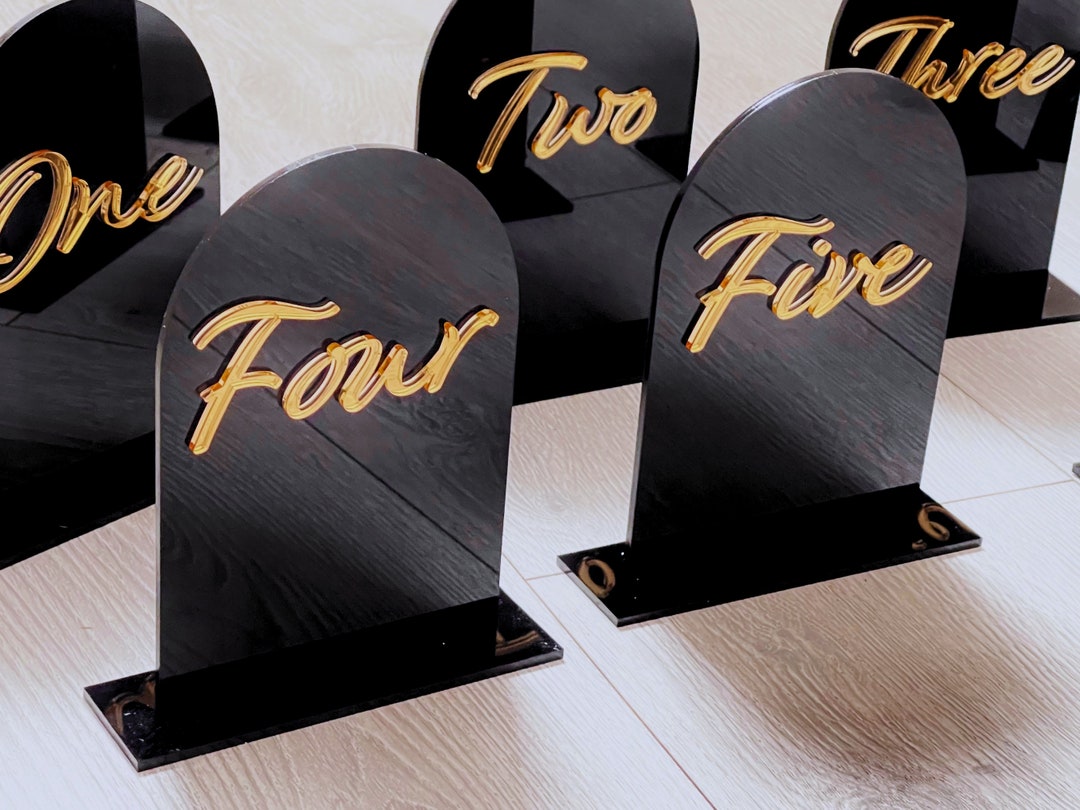 Black and Gold Acrylic Table Signs for Weddings and Events. 3d Effect ...