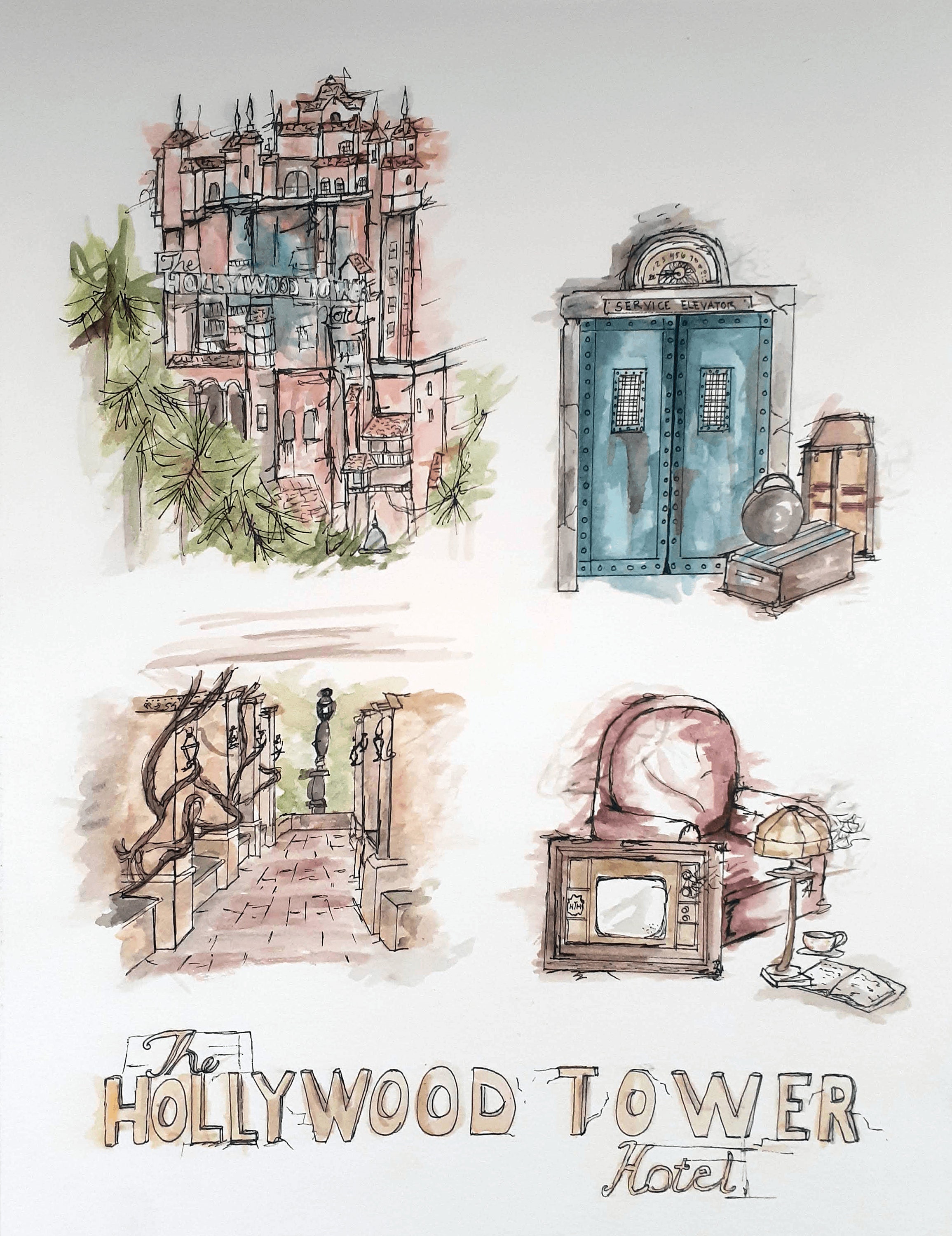 Tower of Terror Wall Art, Tower of Terror Watercolor Print, Hollywood ...