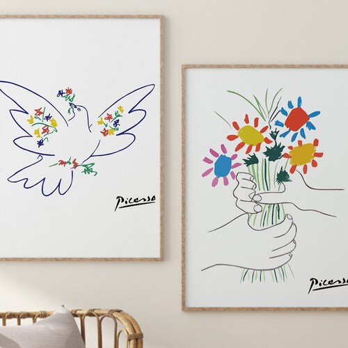 Picasso Wall Art Set of 2 Picasso Dove of Peace and Bouquet - Etsy