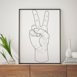 Peace Hand Sign Print, One Line Art Print, Victory Hand, Symbol of ...