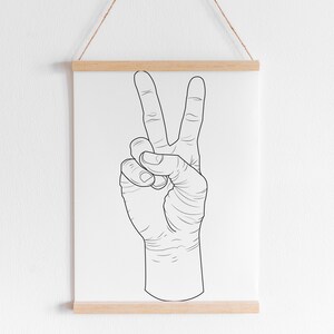 Peace Hand Sign Print, One Line Art Print, Victory Hand, Symbol of ...