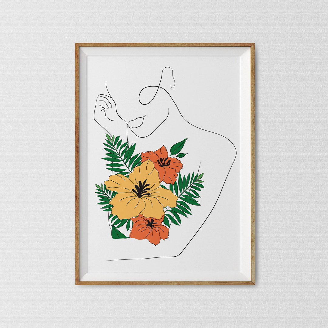 Plant Lady Line Art Print: Botanical Woman Flower Sketch (digital ...