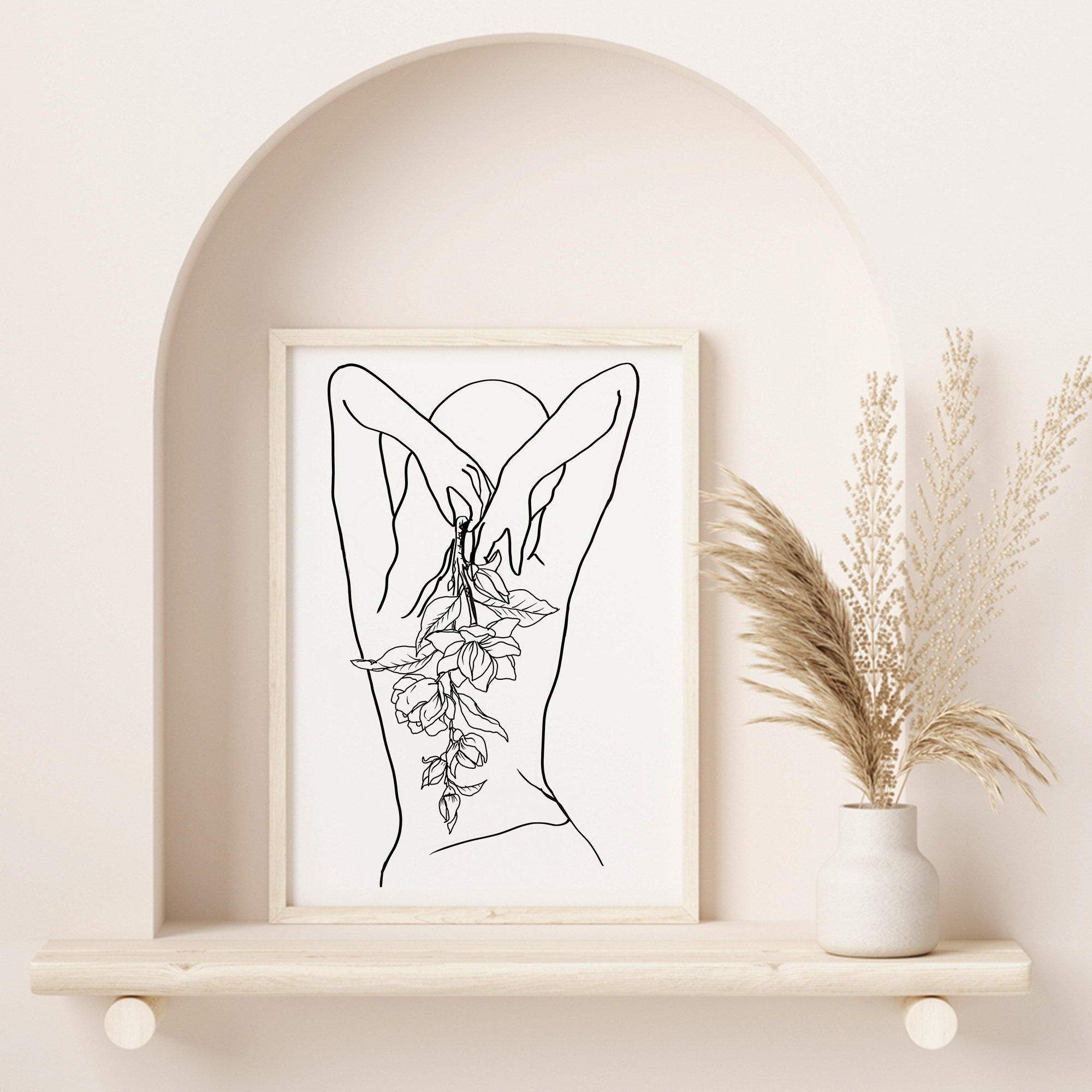 Female Back Wall Art Flower Head Woman Figure Line Art One - Etsy