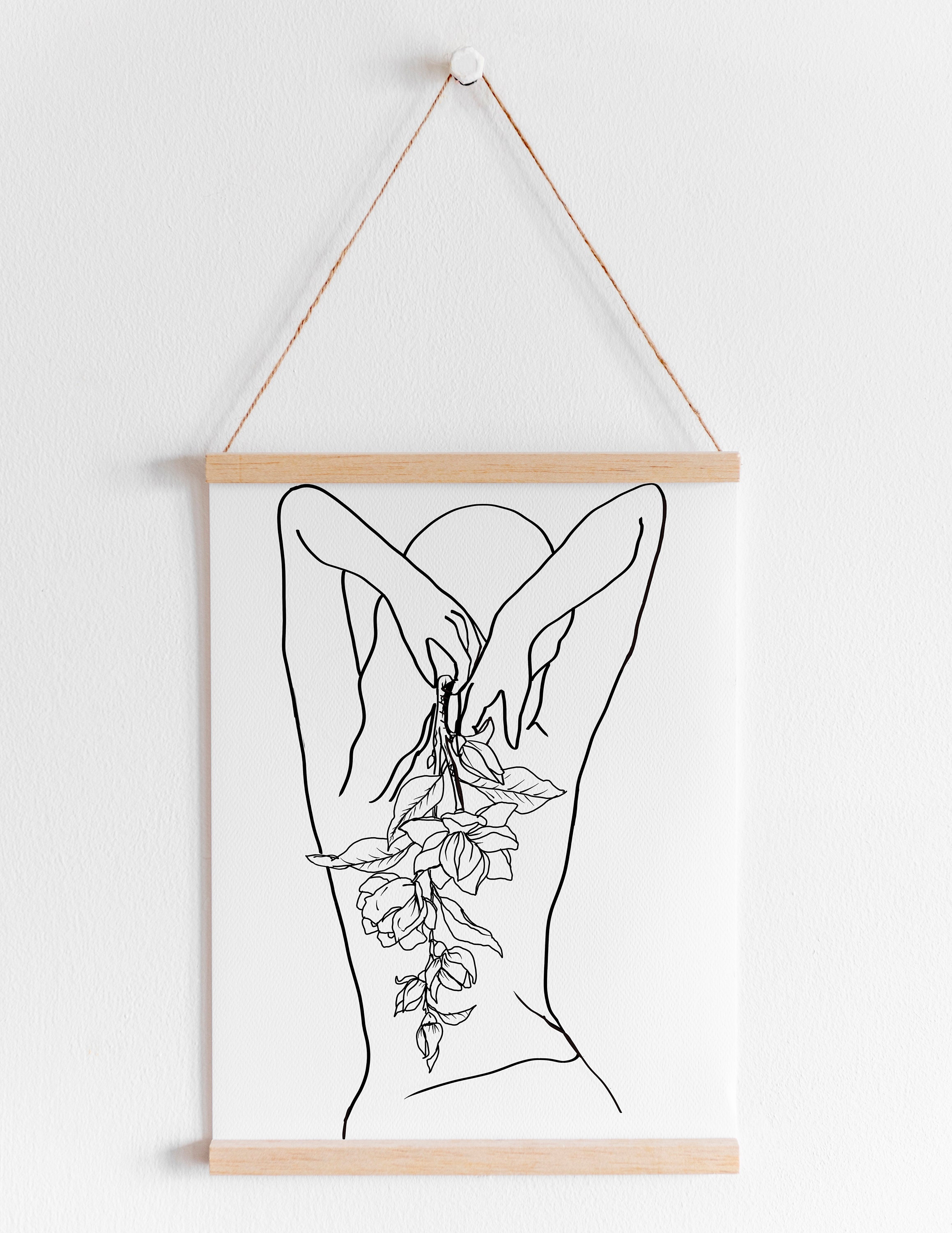 Female Back Wall Art Flower Head Woman Figure Line Art One - Etsy