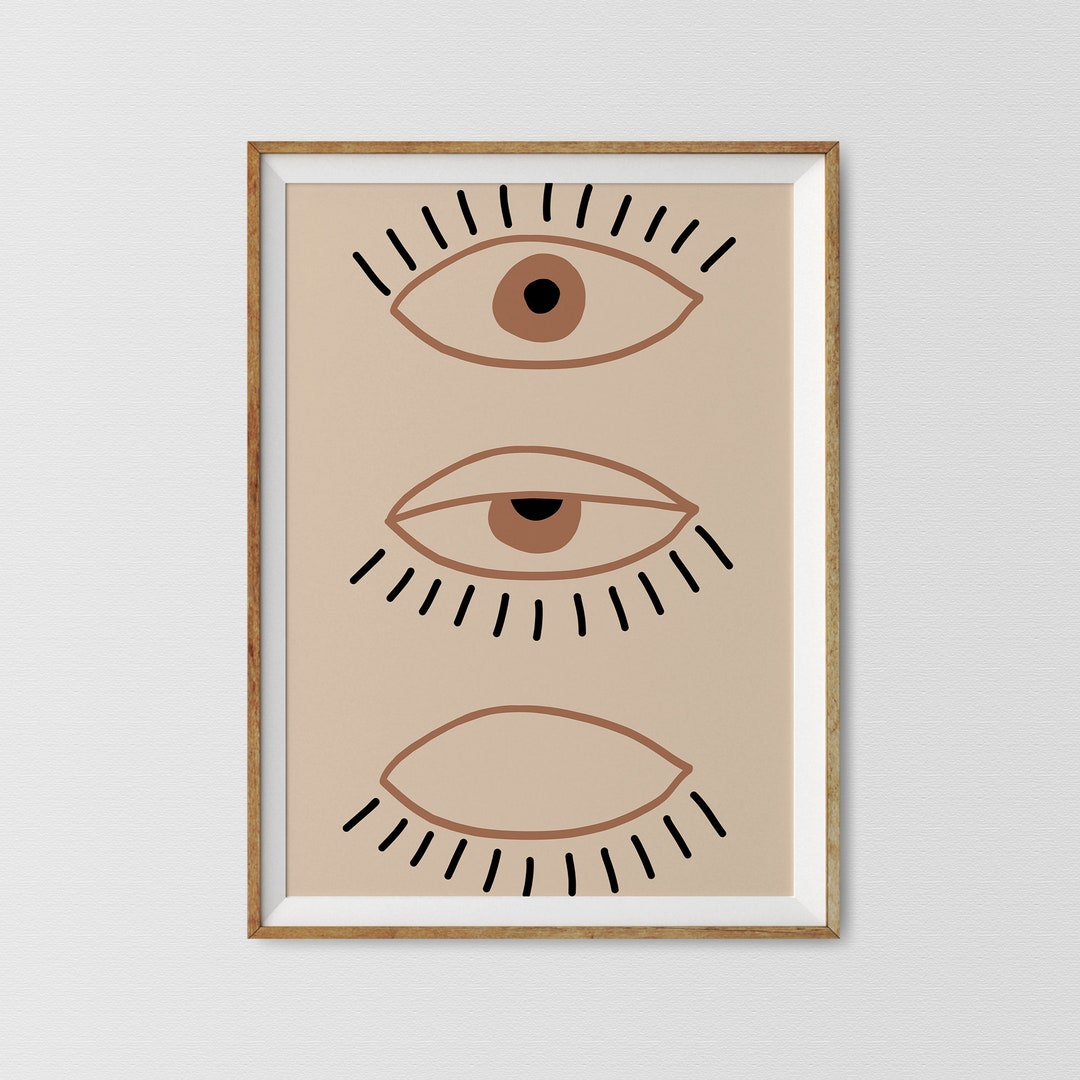 Boho Evil Eye Line Drawing Wall Art, Abstract Blinking Eye Poster ...