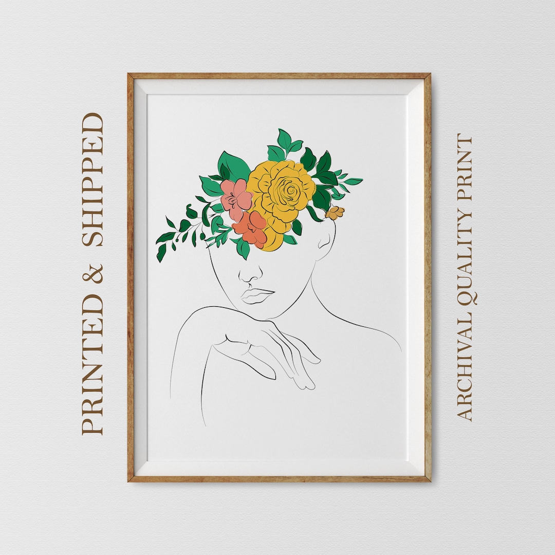Flower Woman Line Art Print: Minimalist Boho Wall Decor - Etsy