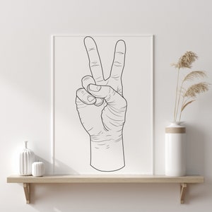 Peace Hand Sign Print, One Line Art Print, Victory Hand, Symbol of ...