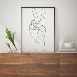 Peace Hand Sign Print One Line Art Print Victory Hand | Etsy