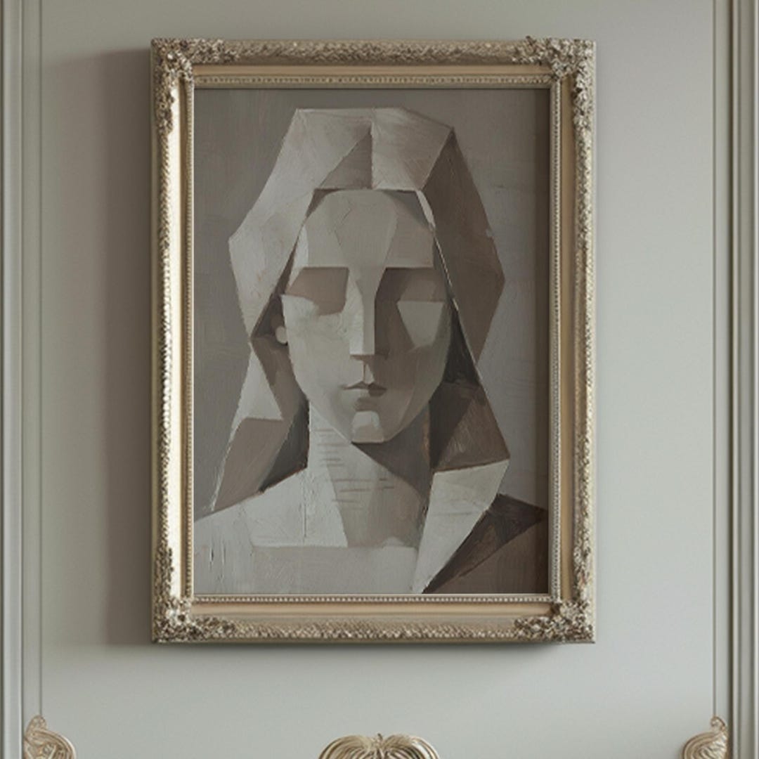 Cubist Woman Portrait: Beige & Gray Minimalist Art (digital Download ...