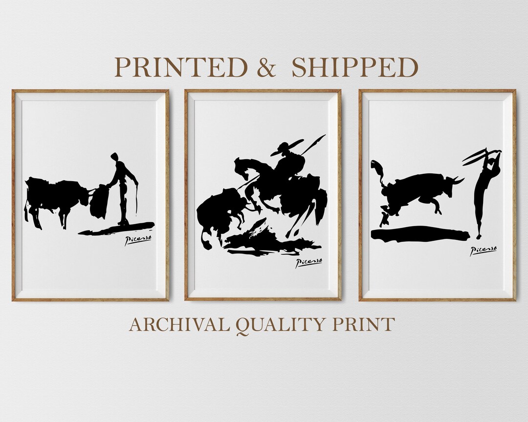 Set of 3 Picasso Bull Fight Bundle Print, Picasso Line Art Set Print ...