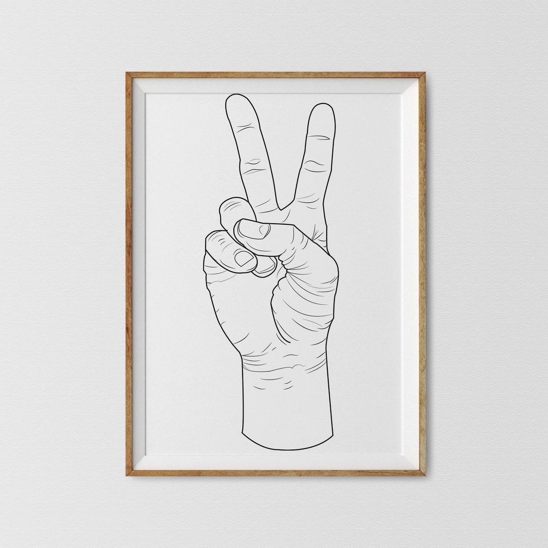 Peace Hand Sign Print, One Line Art Print, Victory Hand, Symbol of ...