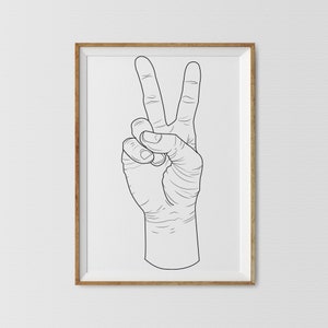 Peace Hand Sign Print, One Line Art Print, Victory Hand, Symbol of ...