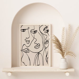 Continuous Line Art Faces, Abstract Faces Poster, One Line Faces ...