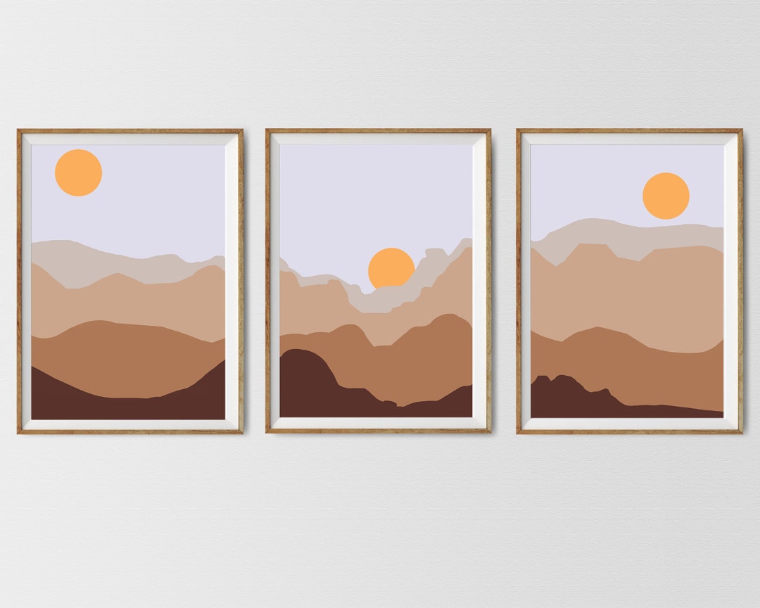 Boho Art Set de 3 impresiones, Abstract Mountain Print Set de 3, Modern Terracotta Boho Minimal ...