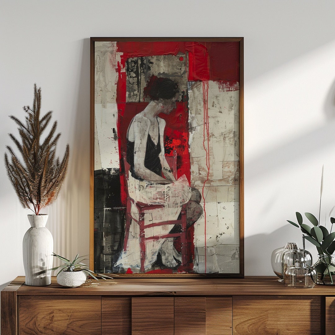 Red Woman Abstract Painting Print, Abstract Female Portrait Wall Art ...