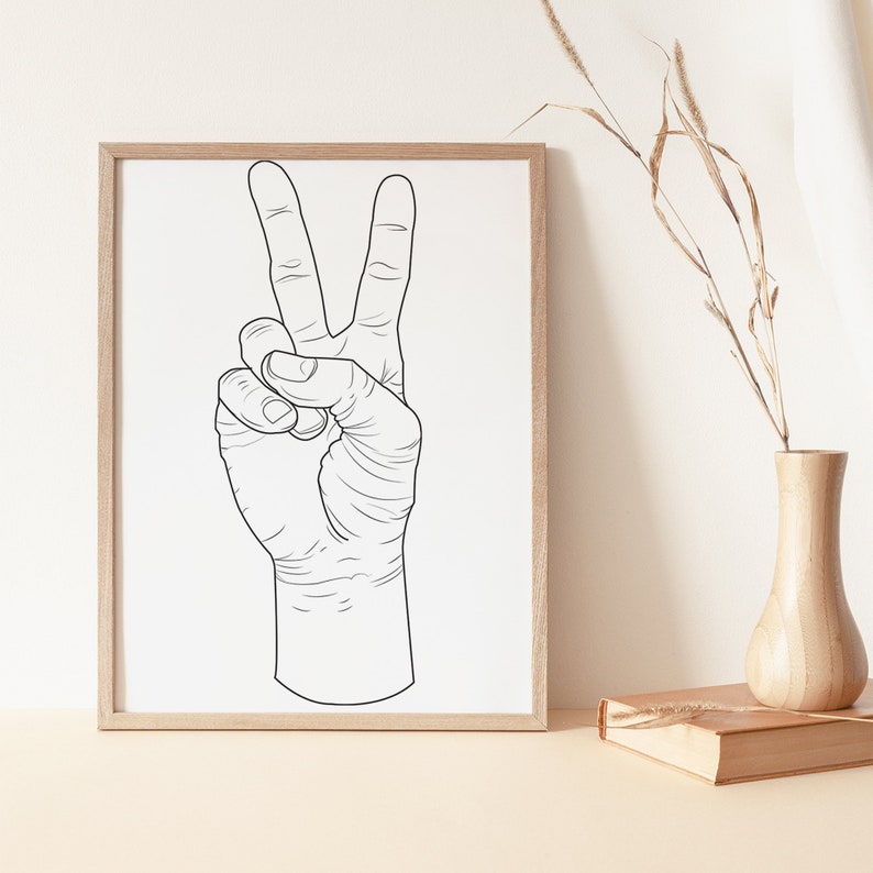 Peace Hand Sign Print One Line Art Print Victory Hand - Etsy