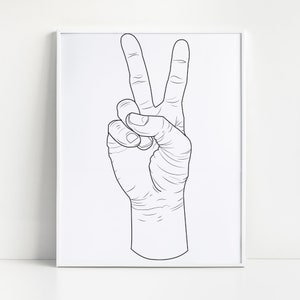 Peace Hand Sign Print, One Line Art Print, Victory Hand, Symbol of ...