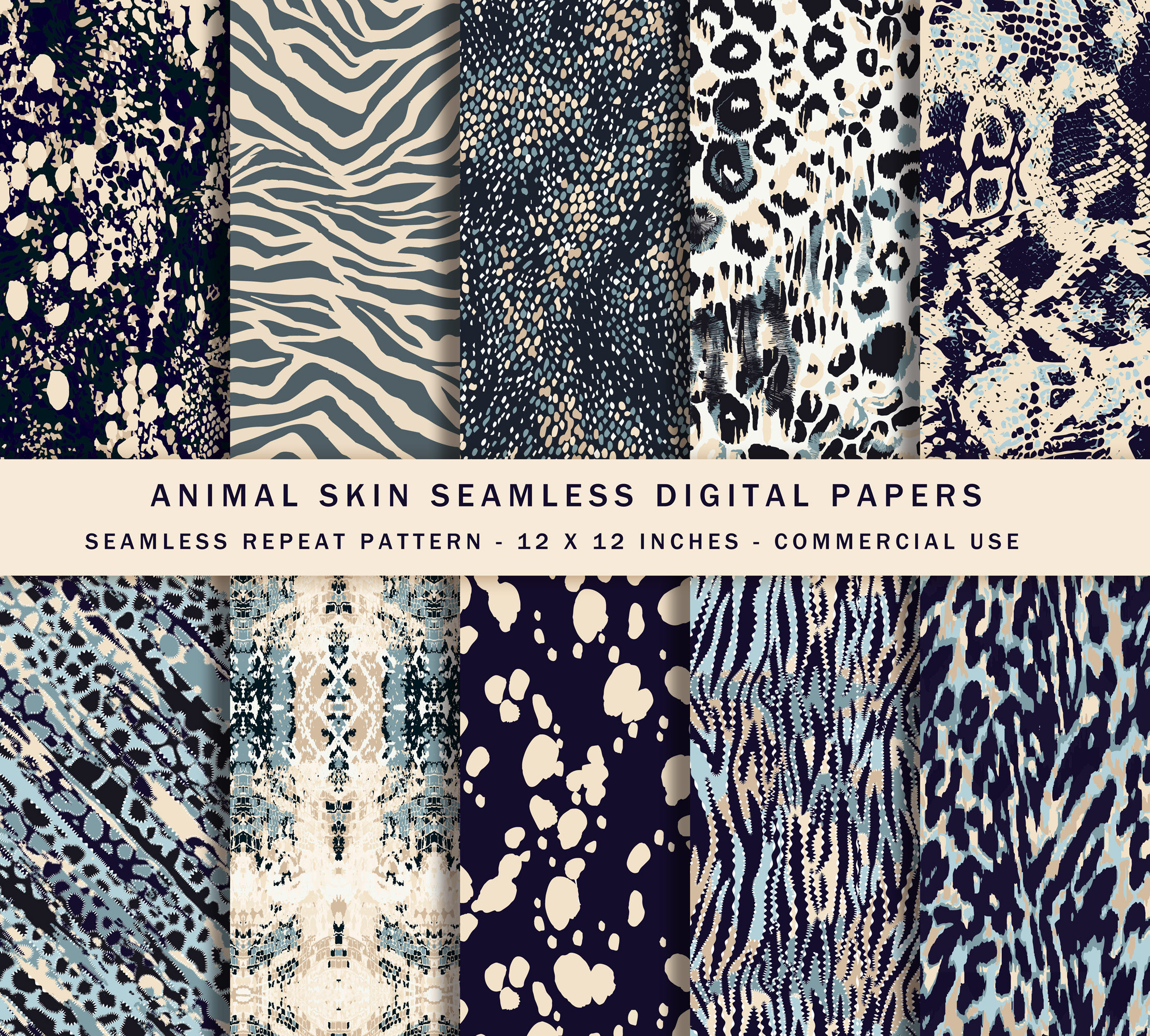 10 Animal Digital Paper Pack, Animal Skin, Abstract Animal Print ...
