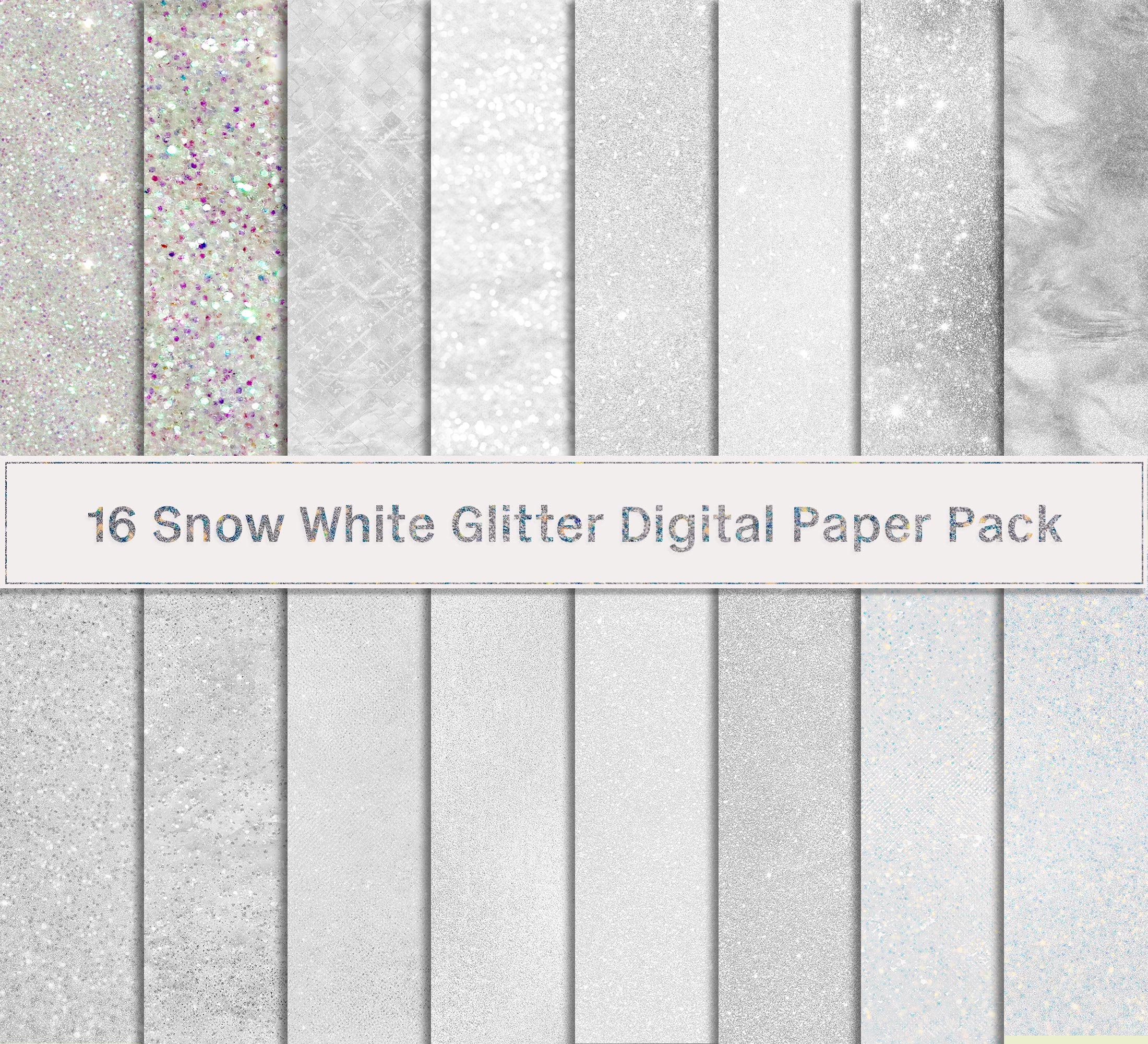 White Glitter Digital Paper Pack: Snow Texture Backgrounds (digital ...