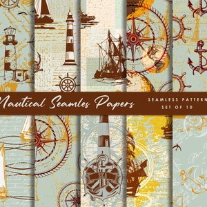 Nautical Vintage Digital Paper Pack, Nautical Print, Antique, Anchors ...