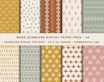 10 Boho Seamless Digital Papers, Boho Scrapbook Paper, Boho Backgrounds ...