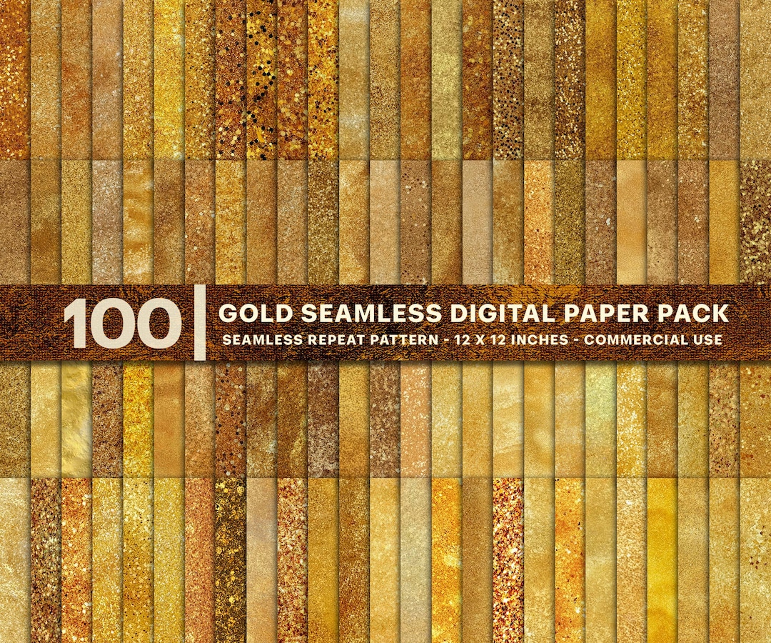 100 Gold Digital Paper Pack, Gold Glitter Texture, Gold Foil Scrapbook ...