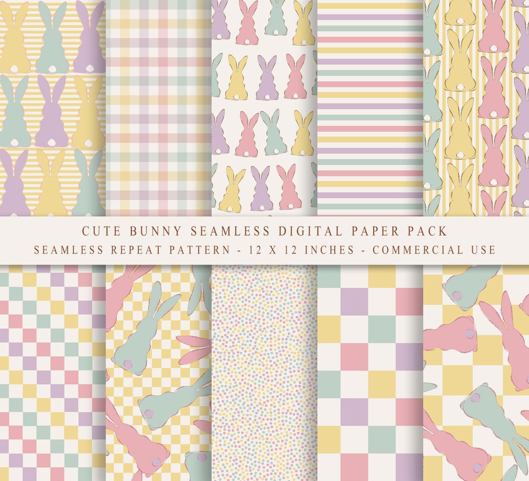 Easter Bunny Digital Paper: Boho Seamless Patterns (10, 12x12 Inches ...