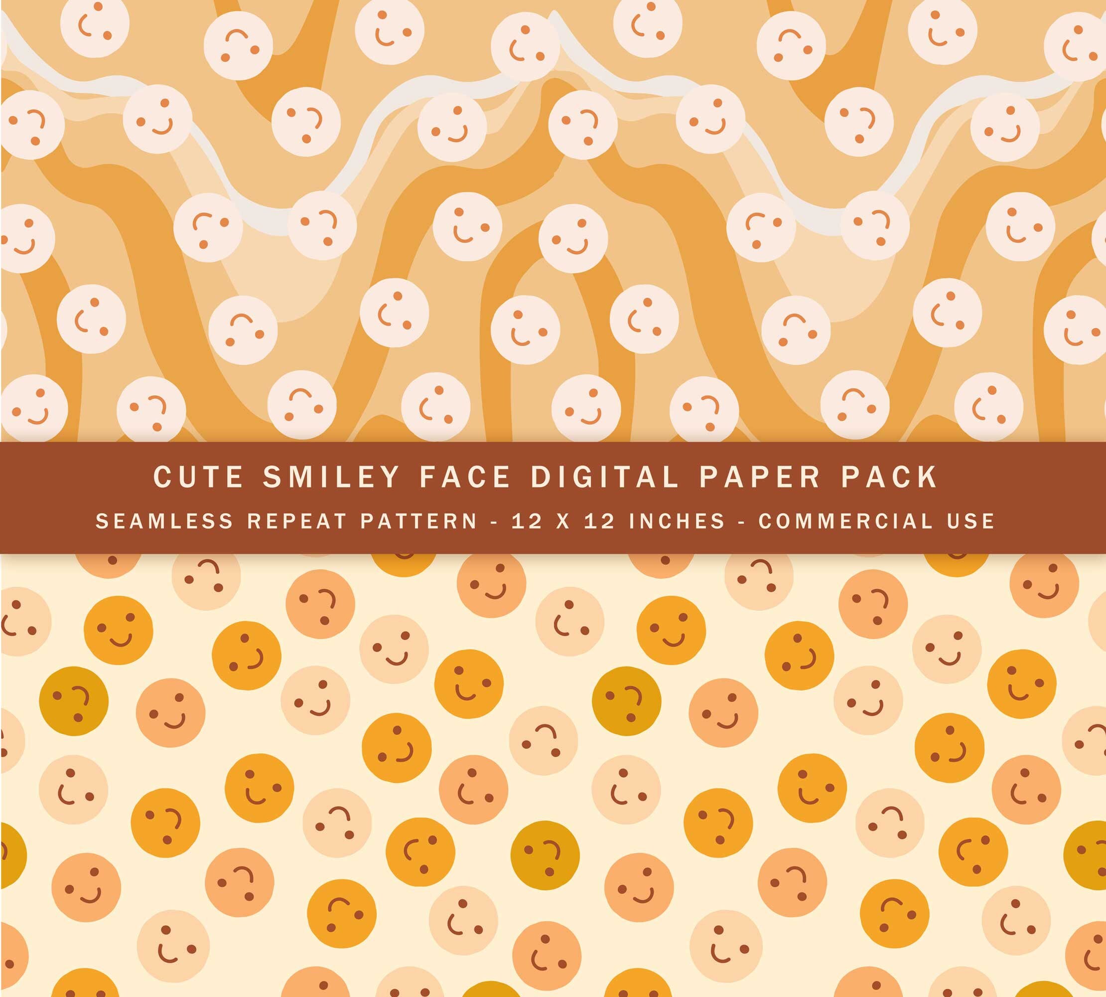Groovy Smile Digital Paper Pack: Retro Happy Smiley Face Seamless ...
