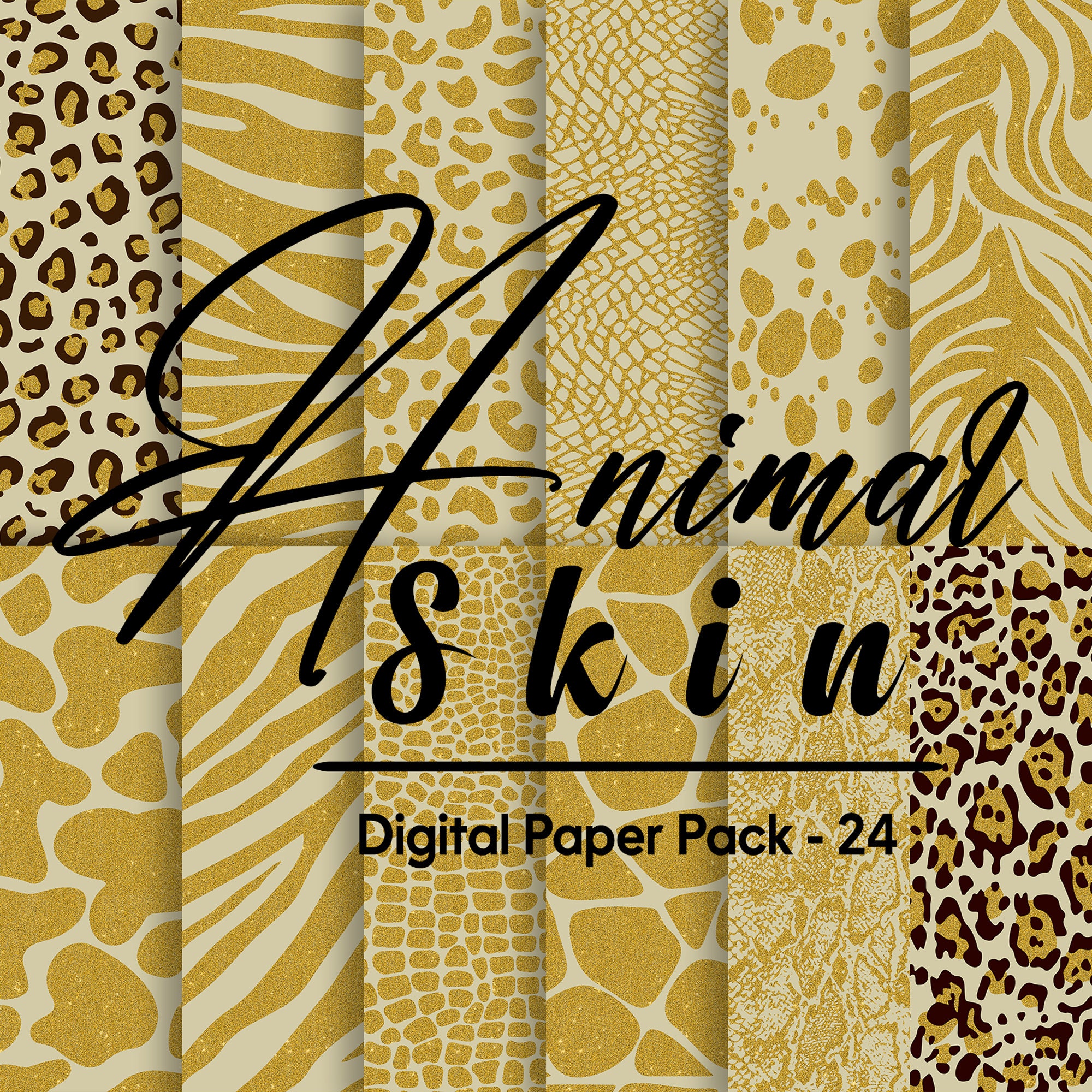 Gold Glitter Safari Digital Paper Pack Seamless Patterns and ...