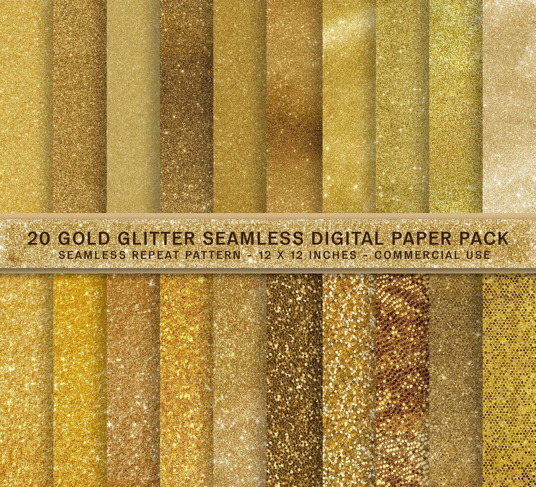 20 Seamless Gold Glitter Digital Papers 12" 300 Dpi Commercial Use ...
