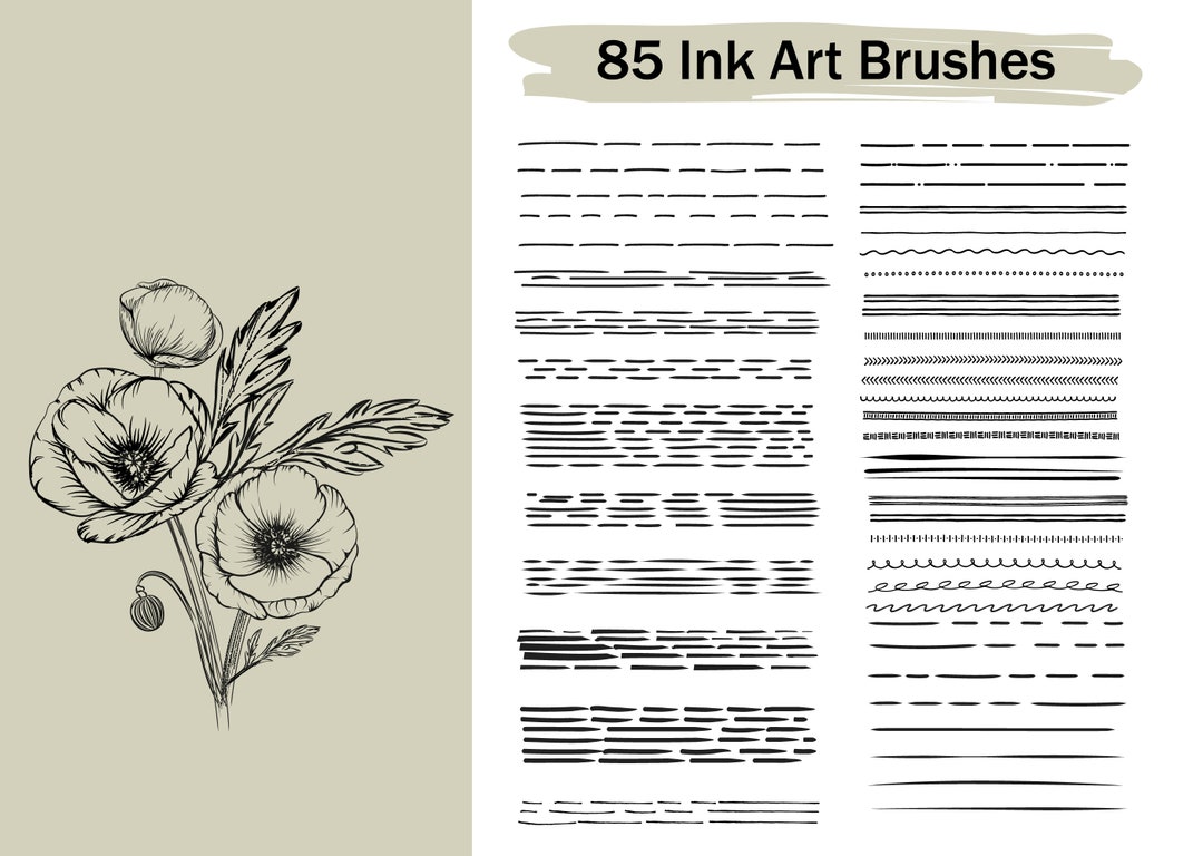 170 Illustrator Brushes, Liner Brush Pack for Digital Drawing Art ...