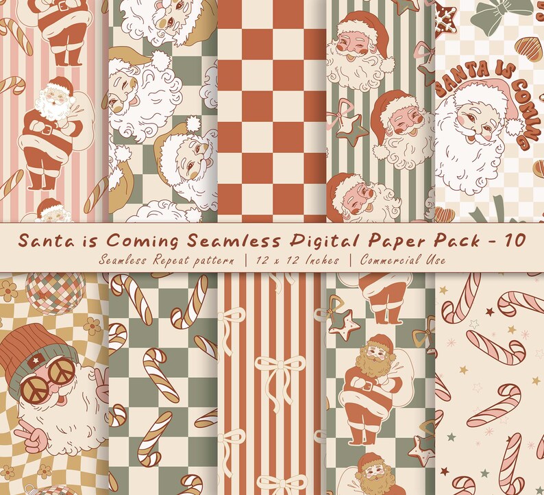 Seamless Printable Christmas Digital Papers, Holiday Santa Background ...