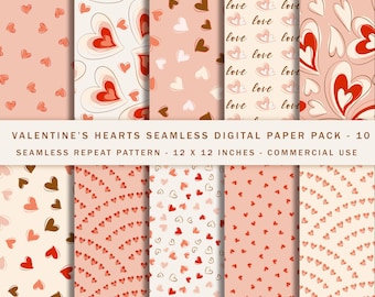 10 Valentine Hearts Seamless Digital Papers, Scrapbook Paper, Heart ...