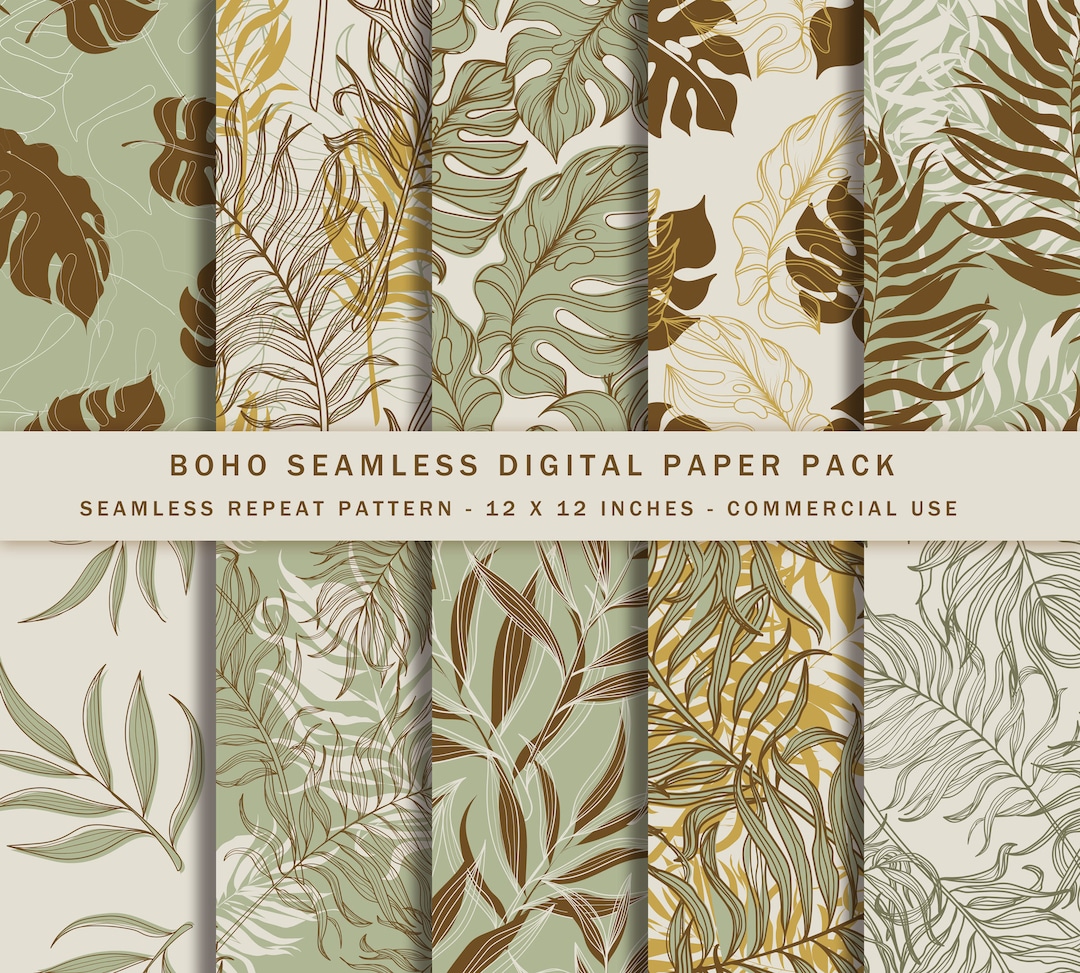 Boho Tropical Leaves Digital Paper Pack: Seamless Exotic Patterns ...