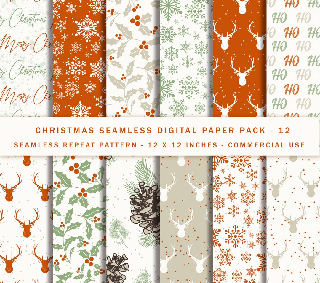 Christmas Seamless Paper: Holiday Digital Scrapbook Patterns (digital ...