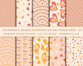 10 Valentine Hearts Seamless Digital Papers, Scrapbook Paper, Heart ...