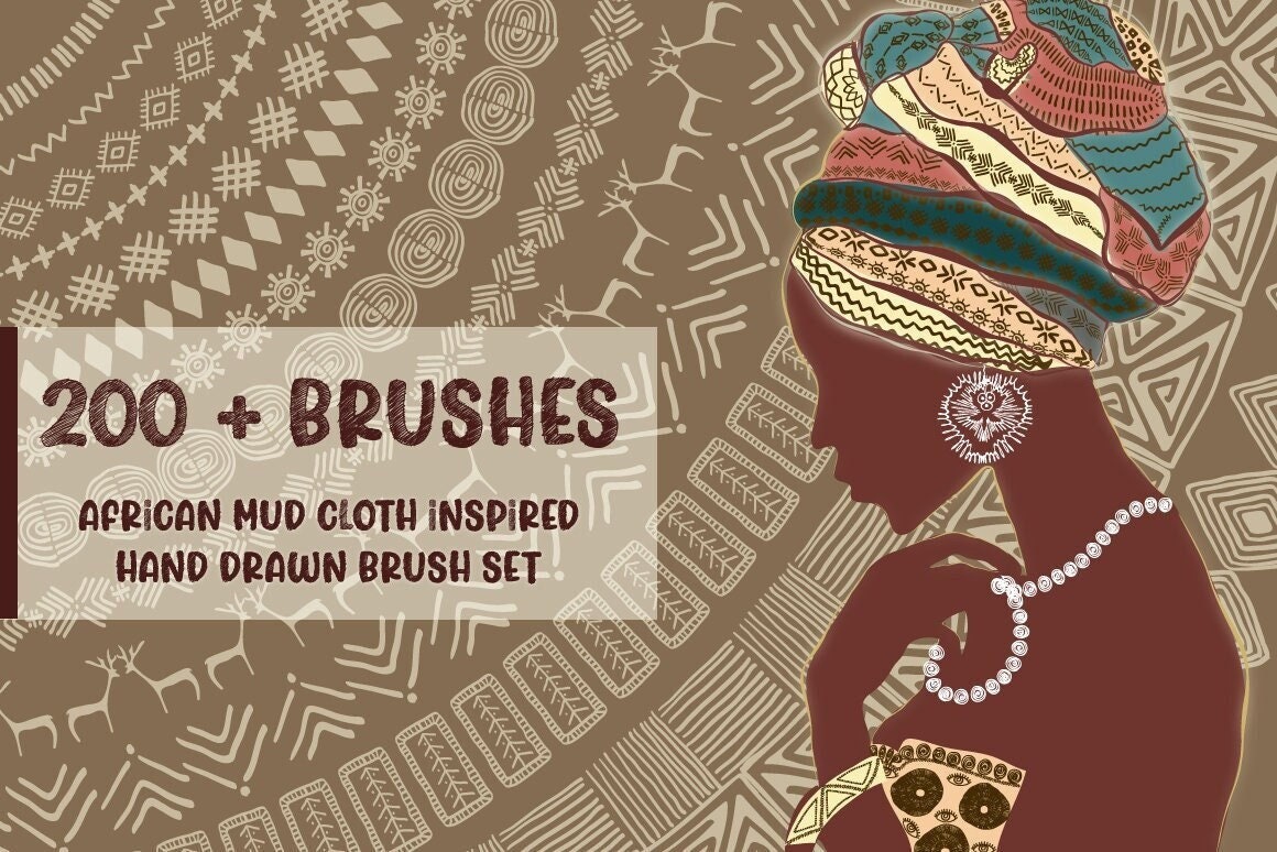 200+ African Tribal - Mud Cloth Digital Pattern Brushes, Illustrator ...